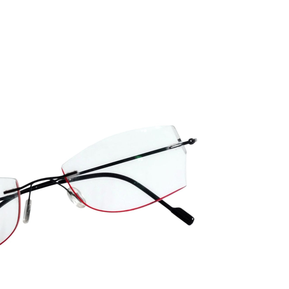 Black Rimless Glasses with Red Border and Laser-Cut Edge Lenses ...