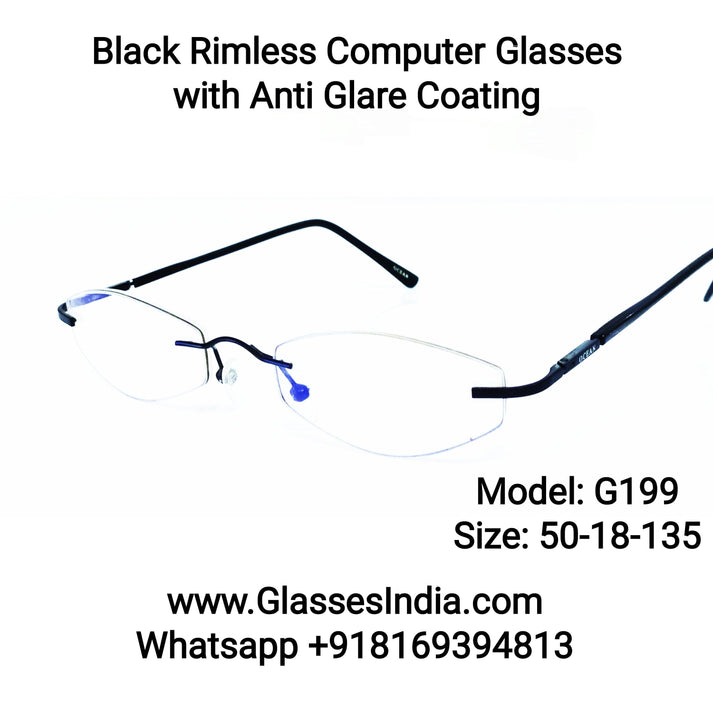 Black Rimless Computer Glasses with Anti Glare Coating G199 – Glasses ...
